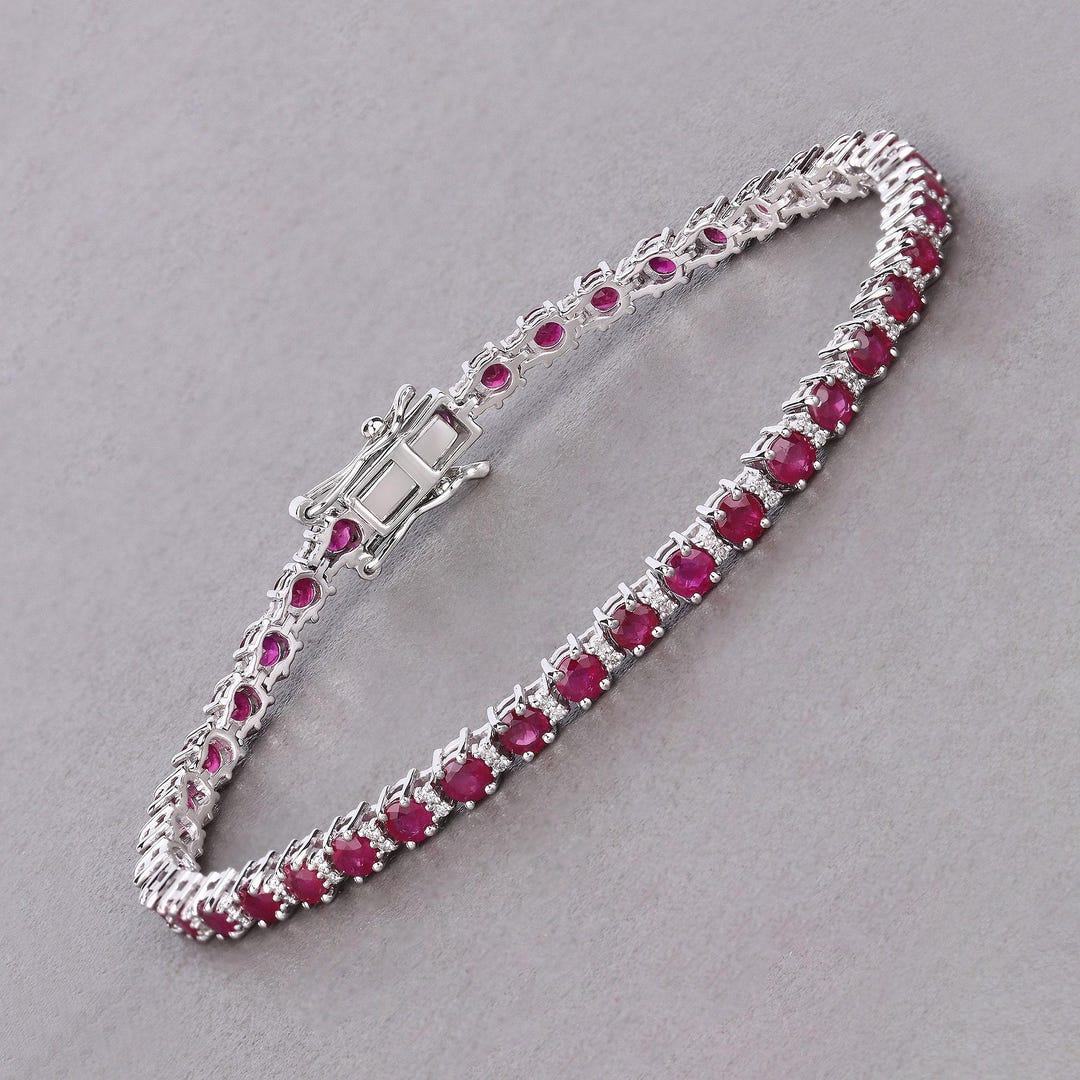 14k Gold Ruby Bracelet, Genuine Ruby and Diamonds White Gold Bracelet ...