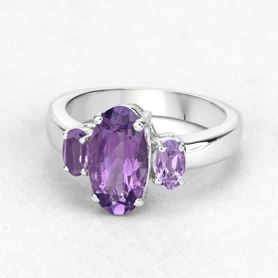 Amethyst Ring 3 Stone Amethyst Ring Natural Amethyst Ring - Etsy