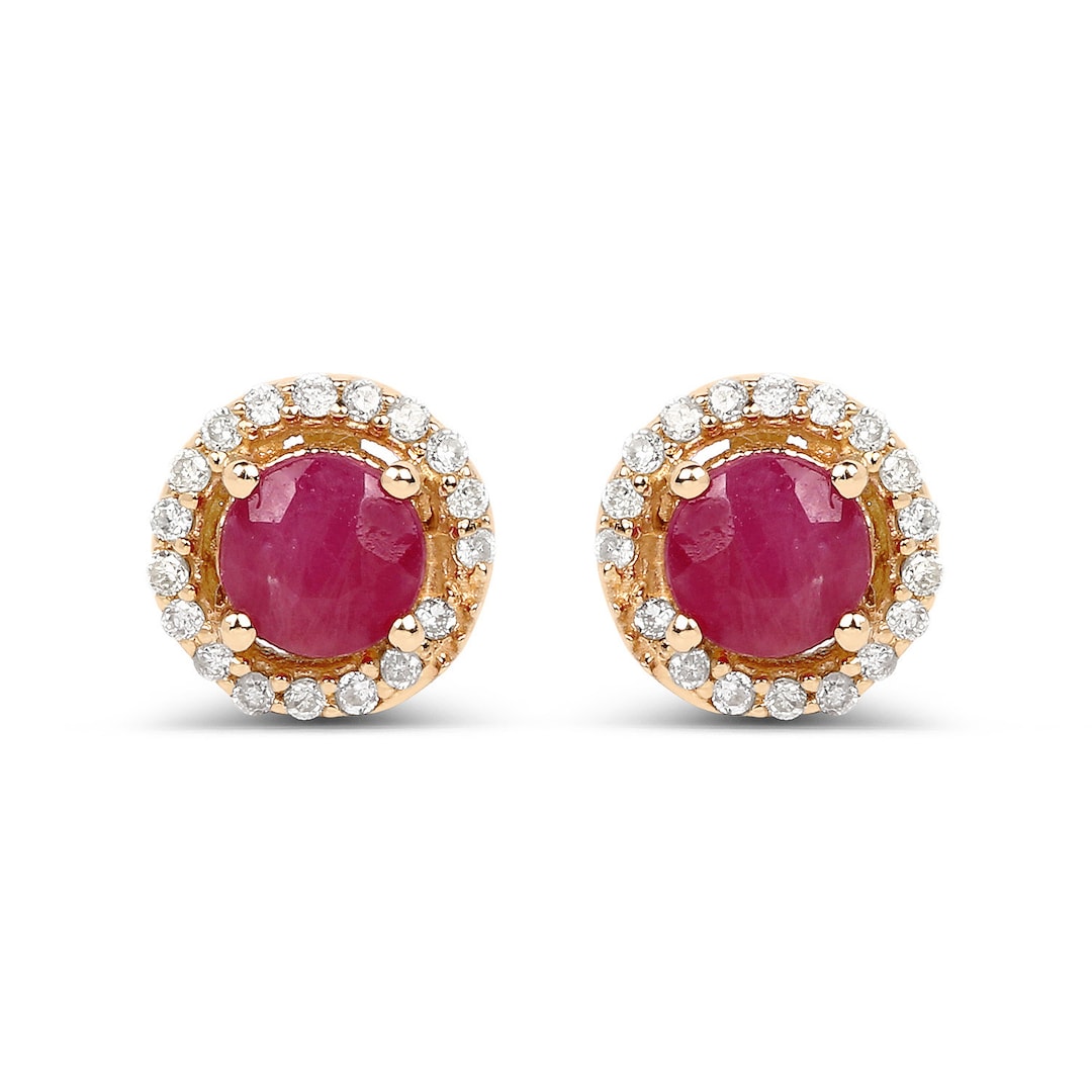 Ruby Stud Earrings, Round Cut Genuine Ruby Stud Earrings in 14k Yellow ...