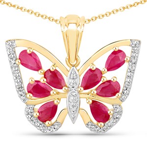 Ruby Pendant, Genuine Ruby 14K Yellow Gold Sterling Silver Butterfly ...