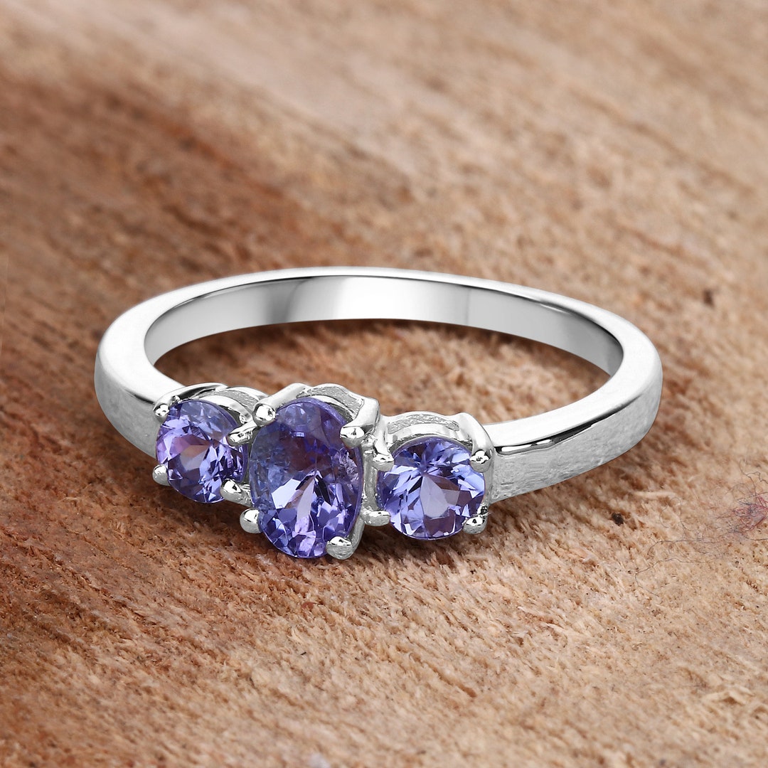Tanzanite Ring, Natural 3-stone Tanzanite Sterling Silver Ring for ...