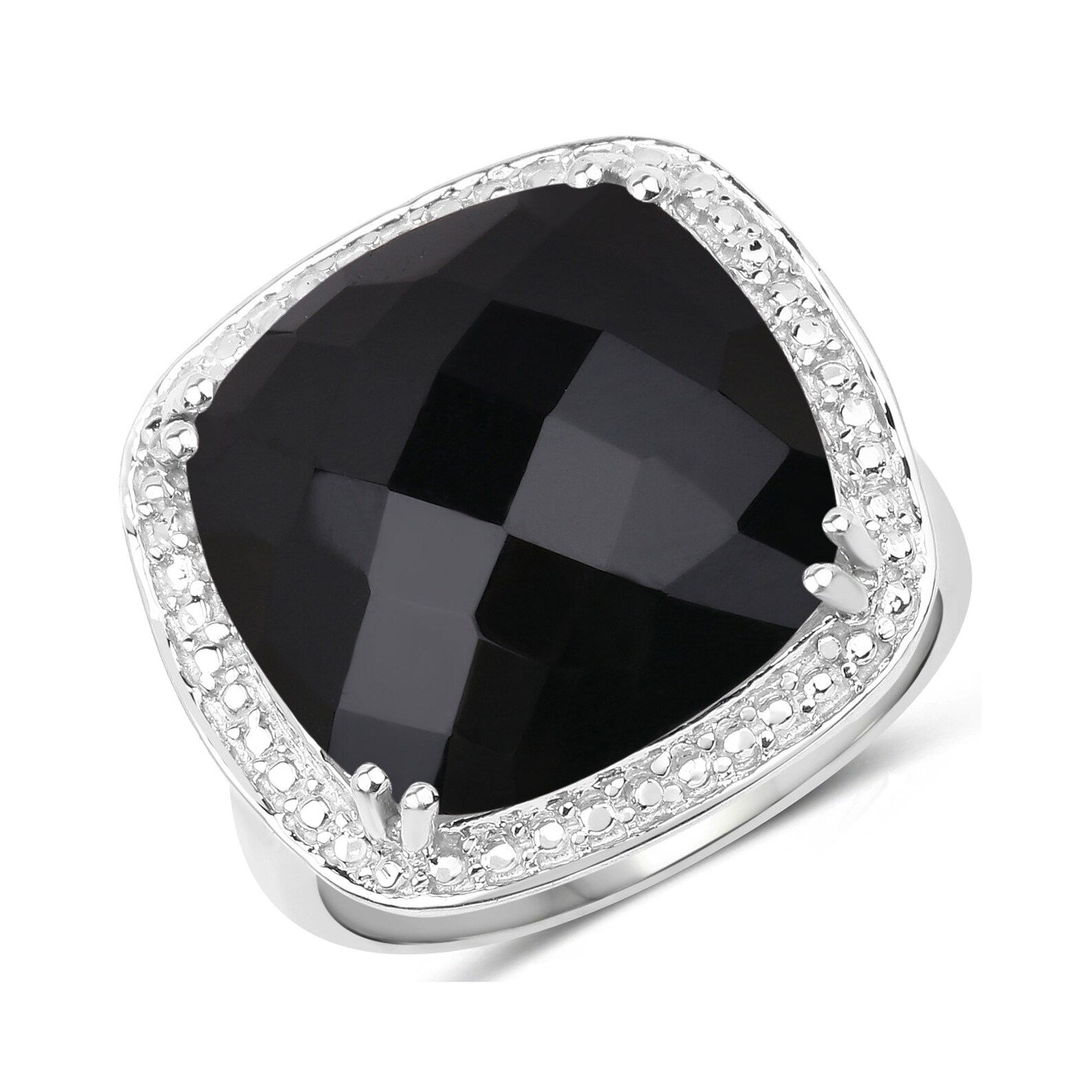 Black Onyx Silver Ring, Bold Black Onyx Square Cushion Halo Ring, 925 ...