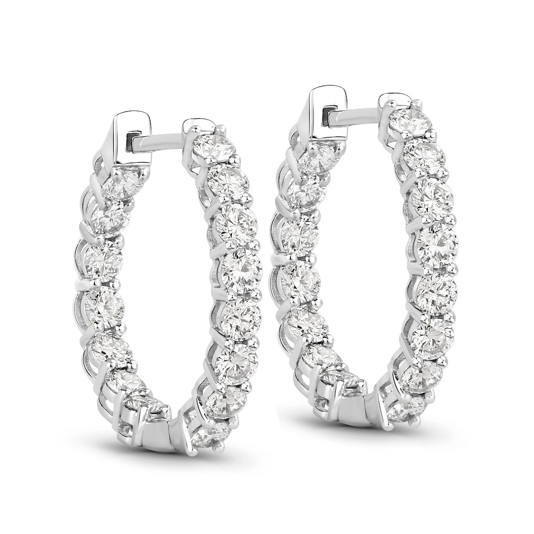 Gold Hoop Earrings, 14k Gold Lab Grown Diamond Hoop Earrings for Women ...