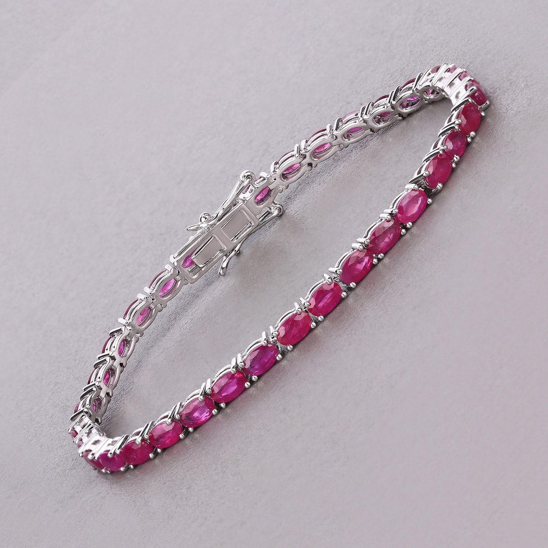 14k Gold Ruby Bracelet, Genuine Ruby Ovals White Gold Bracelet for ...