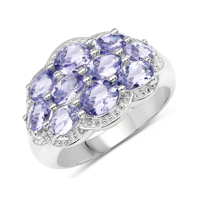 Tanzanite Ring, Real Tanzanite Cluster Ring in .925 Sterling Silver ...