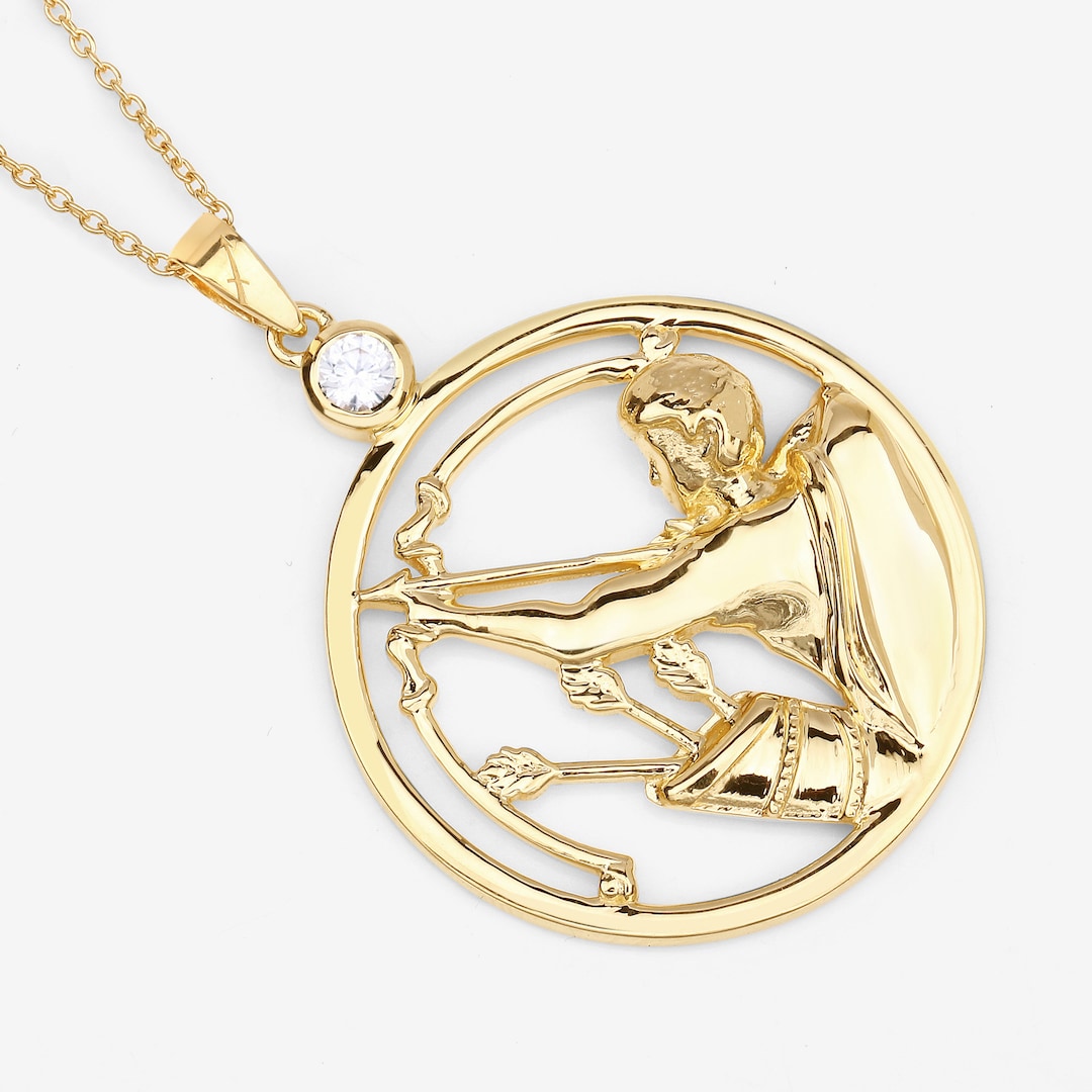Sagittarius Archer Pendant, 14k Sterling Silver Yellow Gold Genuine ...