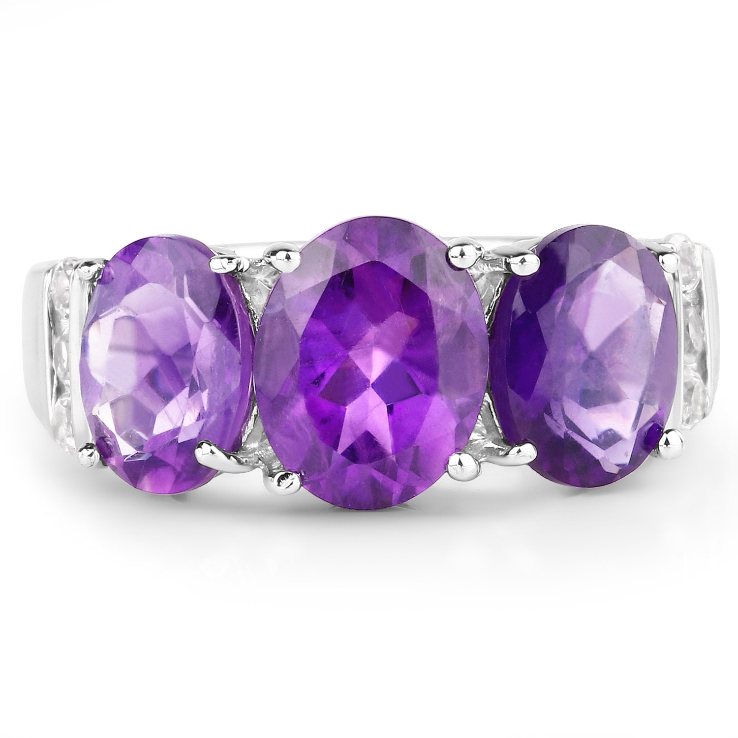 Amethyst Ring / 3-Stone Amethyst Silver Ring / Natural | Etsy