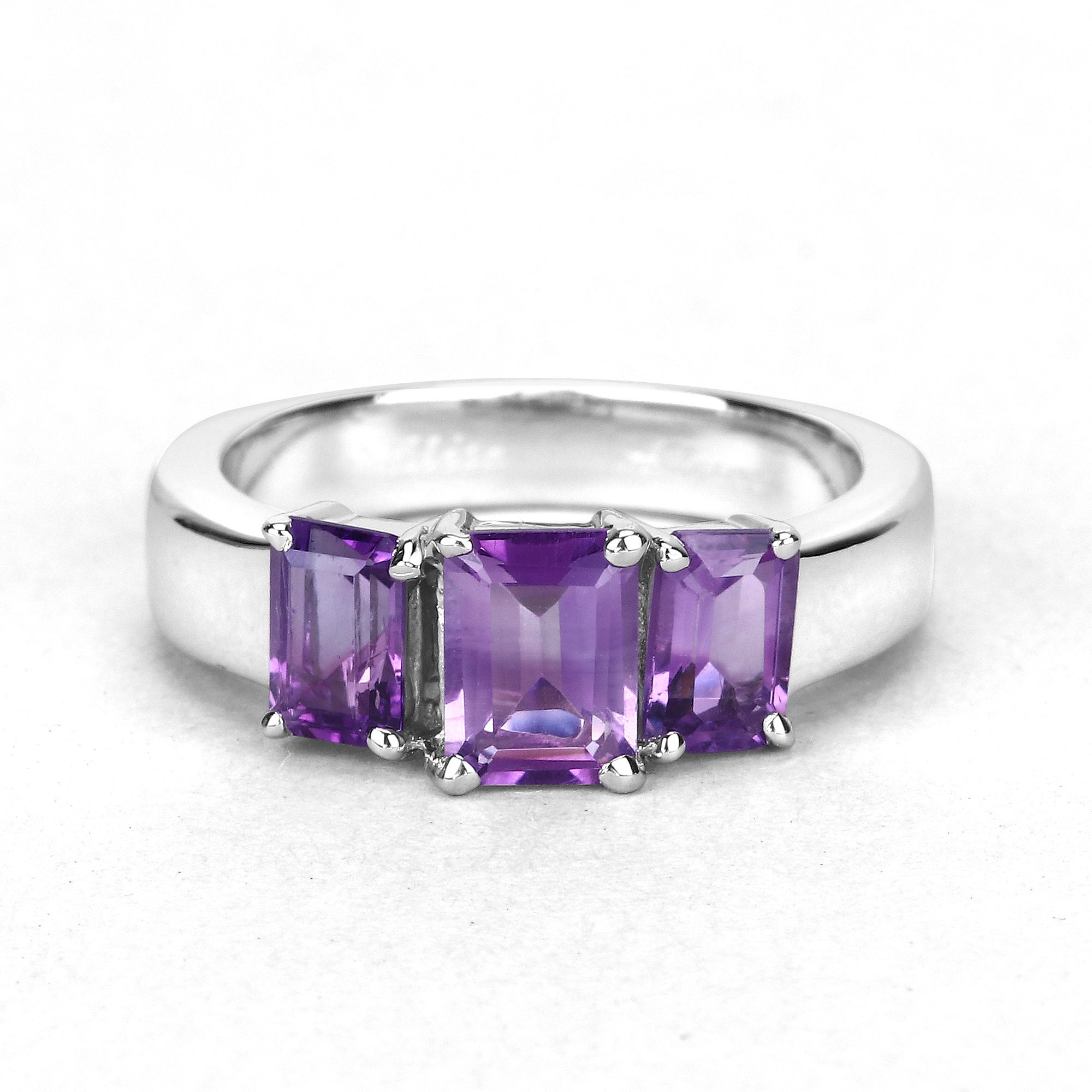 Amethyst Ring 3 Stone Amethyst Silver Ring Natural Amethyst - Etsy