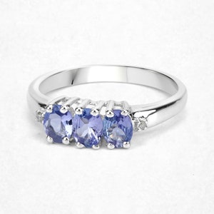 Tanzanite Ring, Real 3-stone Tanzanite Sterling Silver Ring With ...