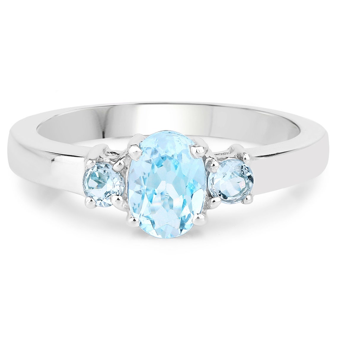 Blue Topaz Ring 3 Stone Oval Blue Topaz Ring Sterling Silver - Etsy Italia