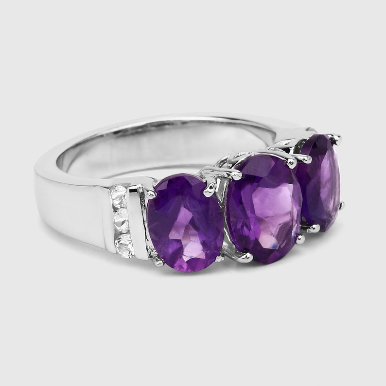 Amethyst Ring / 3-stone Amethyst Silver Ring / Natural - Etsy