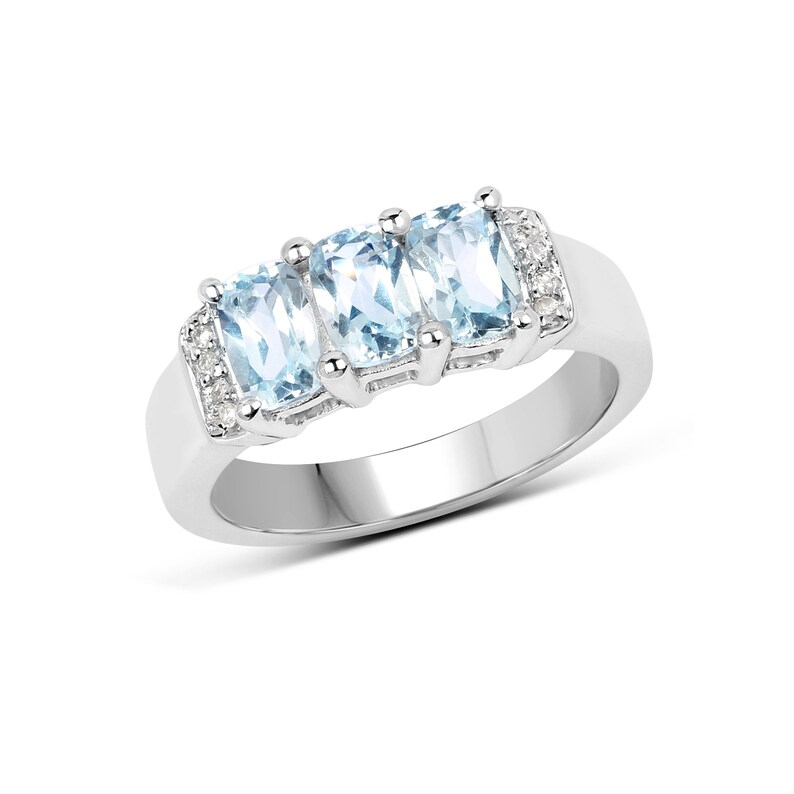 Blue Topaz Ring 3 Stone Blue Topaz Octagon Ring Sterling - Etsy