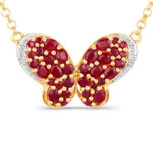 Ruby Pendant, Genuine Ruby 14K Yellow Gold Sterling Silver Butterfly ...