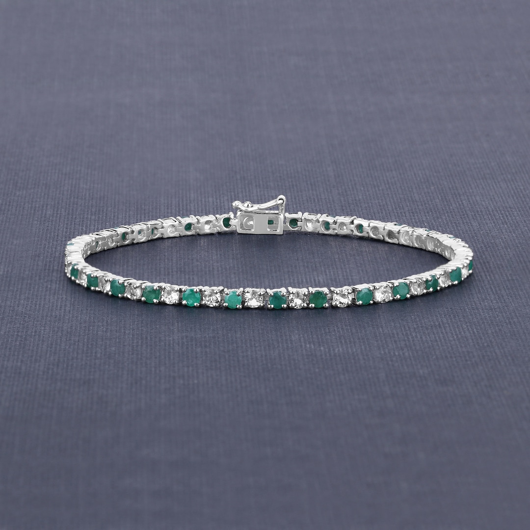 Emerald Bracelet, Genuine Emerald and White Topaz Bracelet Sterling ...