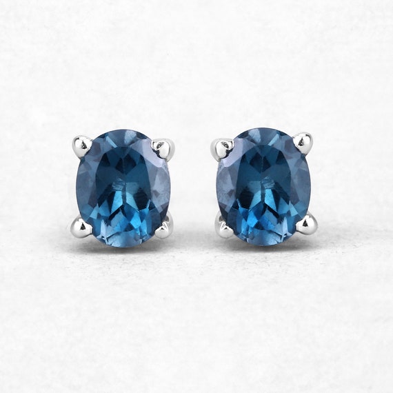 London Blue Topaz Earrings Genuine London Blue Topaz Oval Stud Silver Earrings December Birthstone Earrings Blue Topaz Studs for Women Etsy