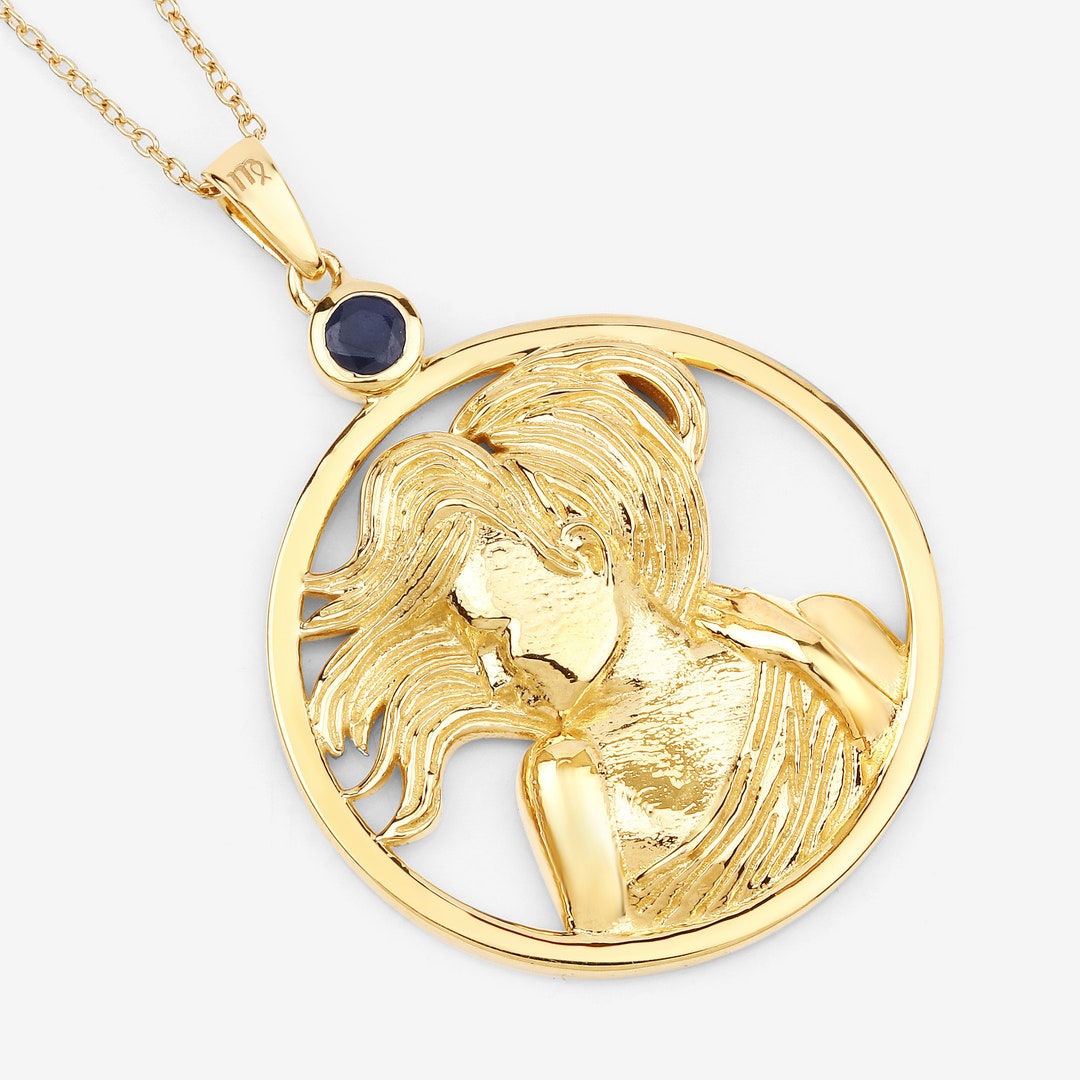 Virgo Maiden Pendant, 14k Sterling Silver Yellow Gold Genuine Sapphire ...