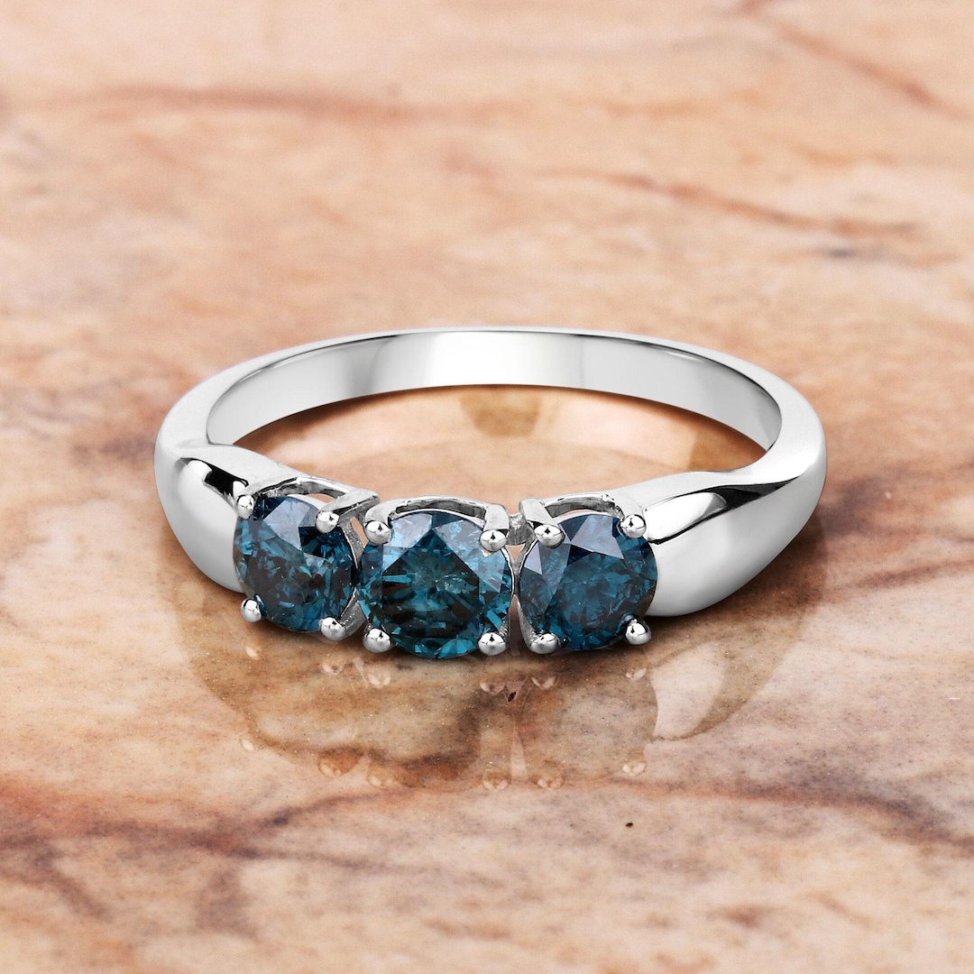 Blue Diamond Ring, Blue Diamond Ring, 3 Stone Blue Diamond Ring, White ...