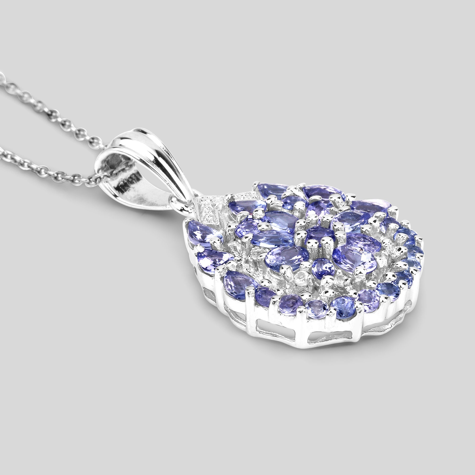 Tanzanite Pendant, Natural Tanzanite Cluster Pendant in .925 Sterling ...