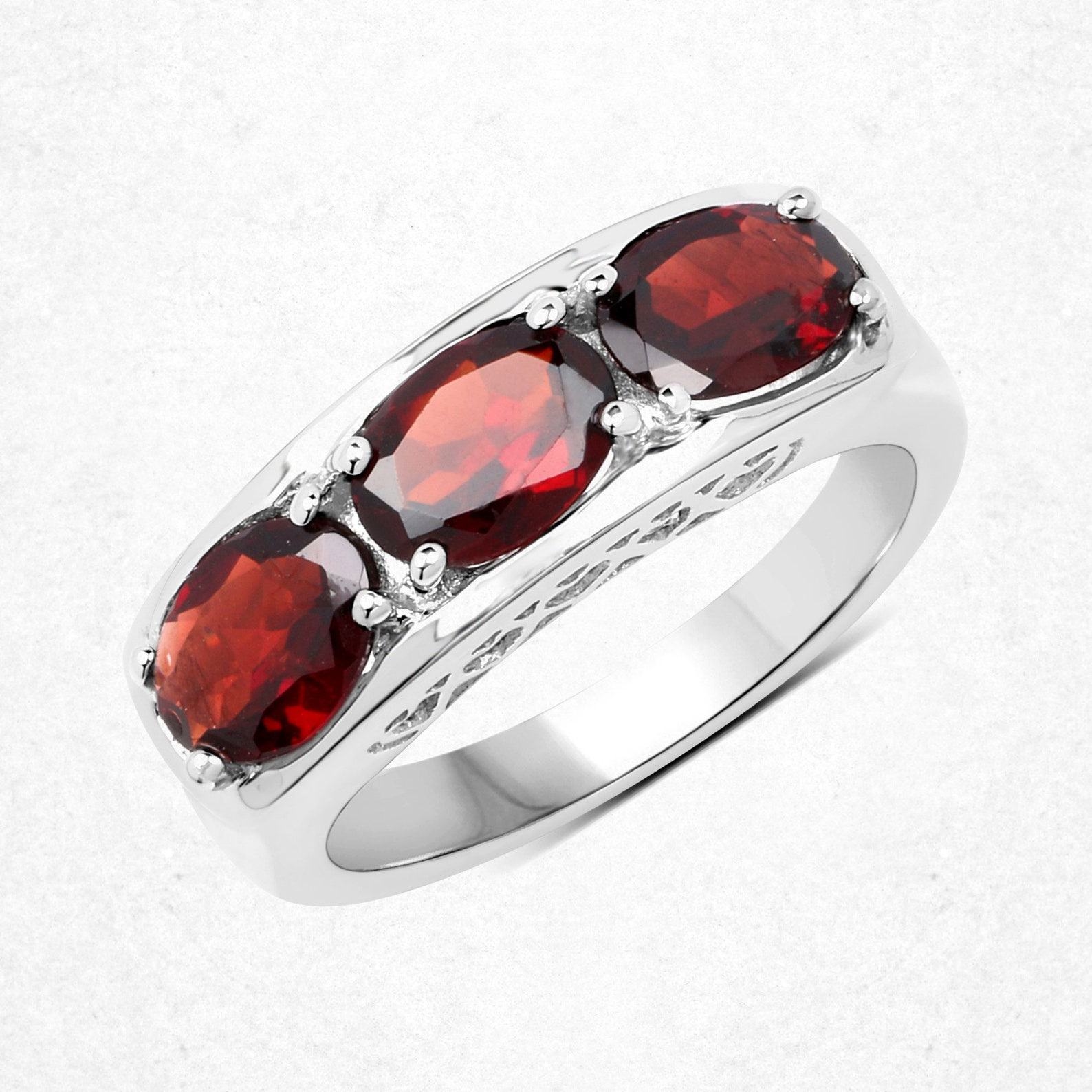 Garnet Silver Ring Natural 3-Stone Garnet Ring in 925 | Etsy
