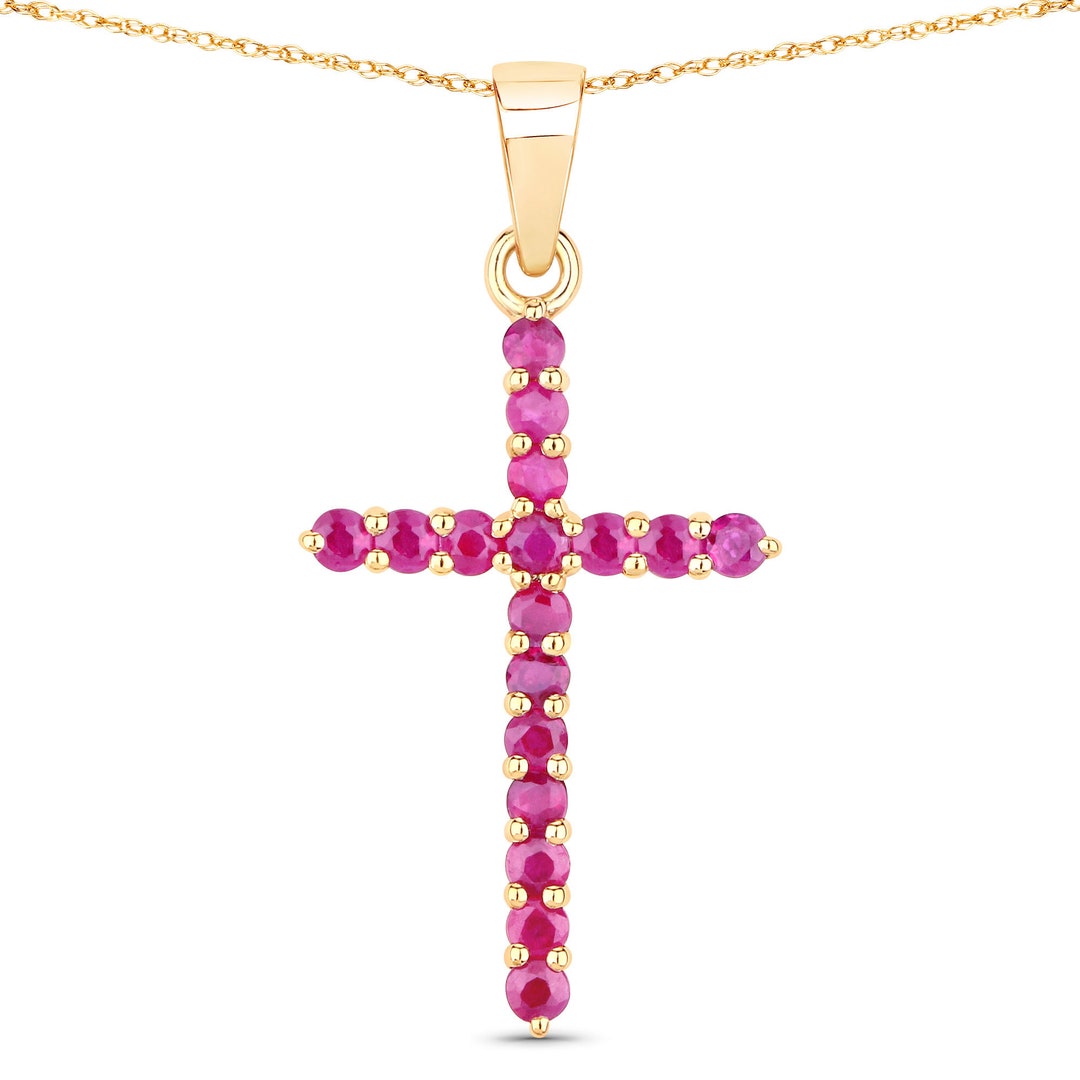 Ruby Cross Pendant, 14K Yellow Gold Ruby Pendant, Genuine Ruby Cross ...