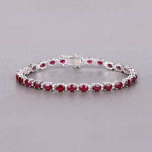 14k Gold Ruby Bracelet, Genuine Ruby and Diamond Tennis Bracelet for ...