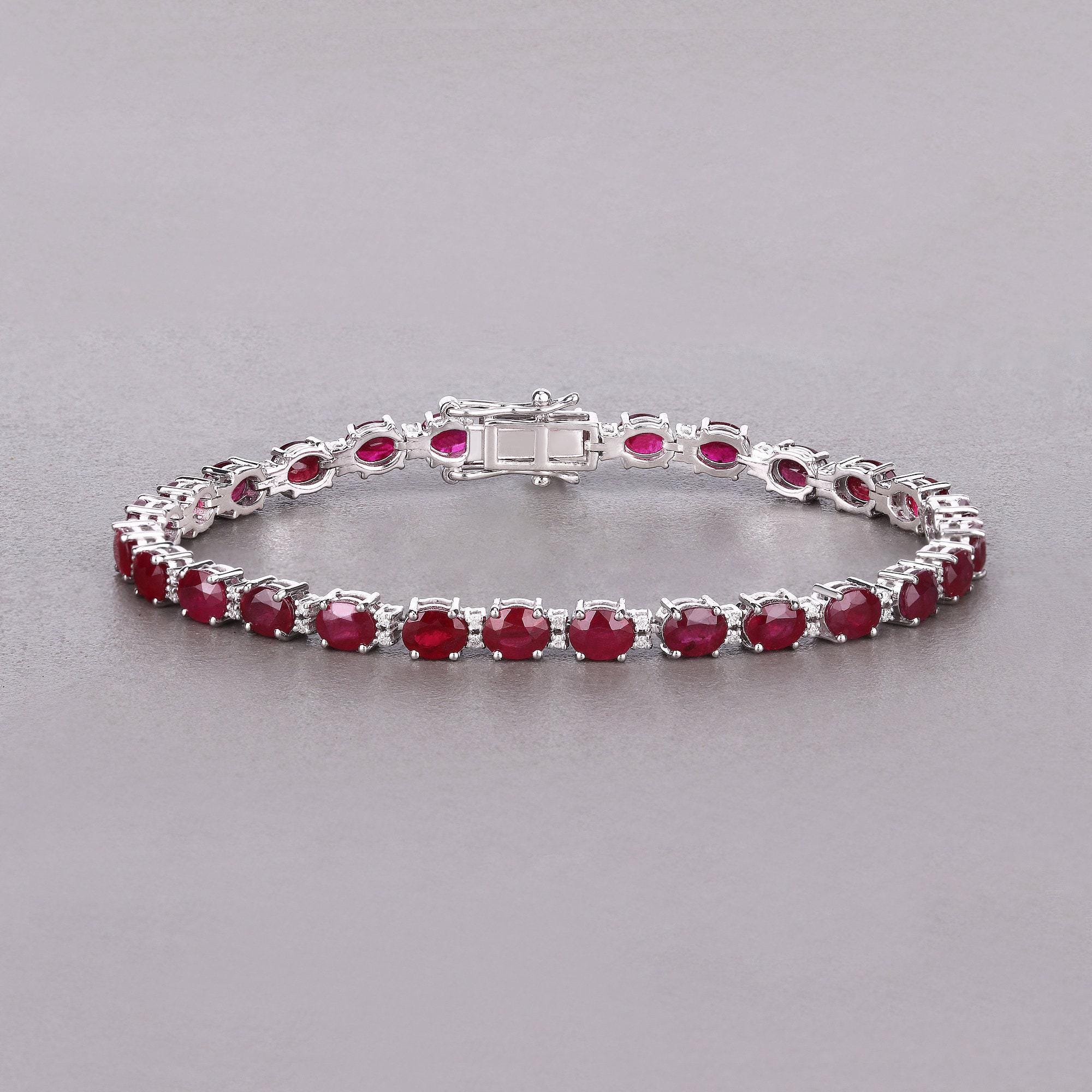 14k Gold Ruby Bracelet, Genuine Ruby and Diamond Tennis Bracelet for ...
