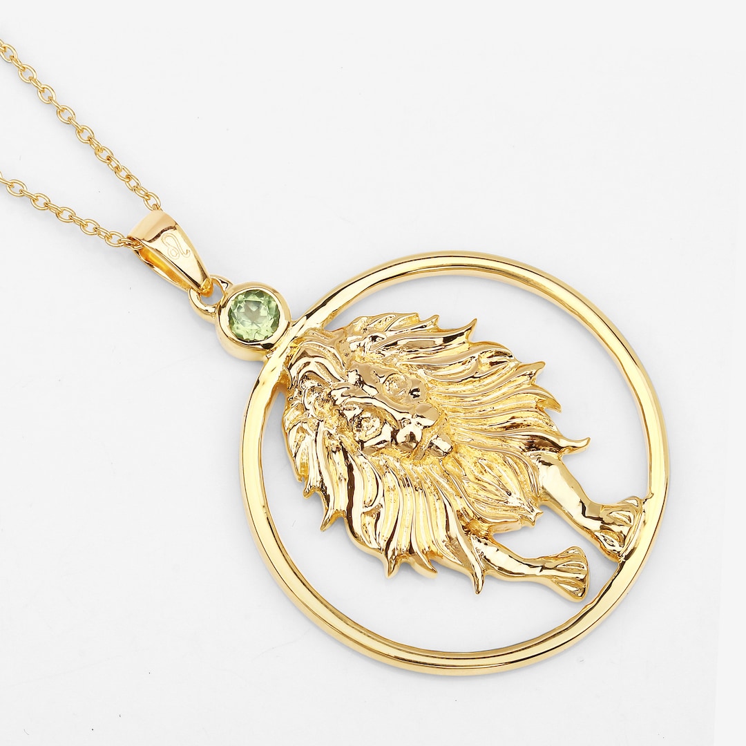 Leo Lion Pendant, 14k Sterling Silver Yellow Gold Genuine Peridot Leo ...