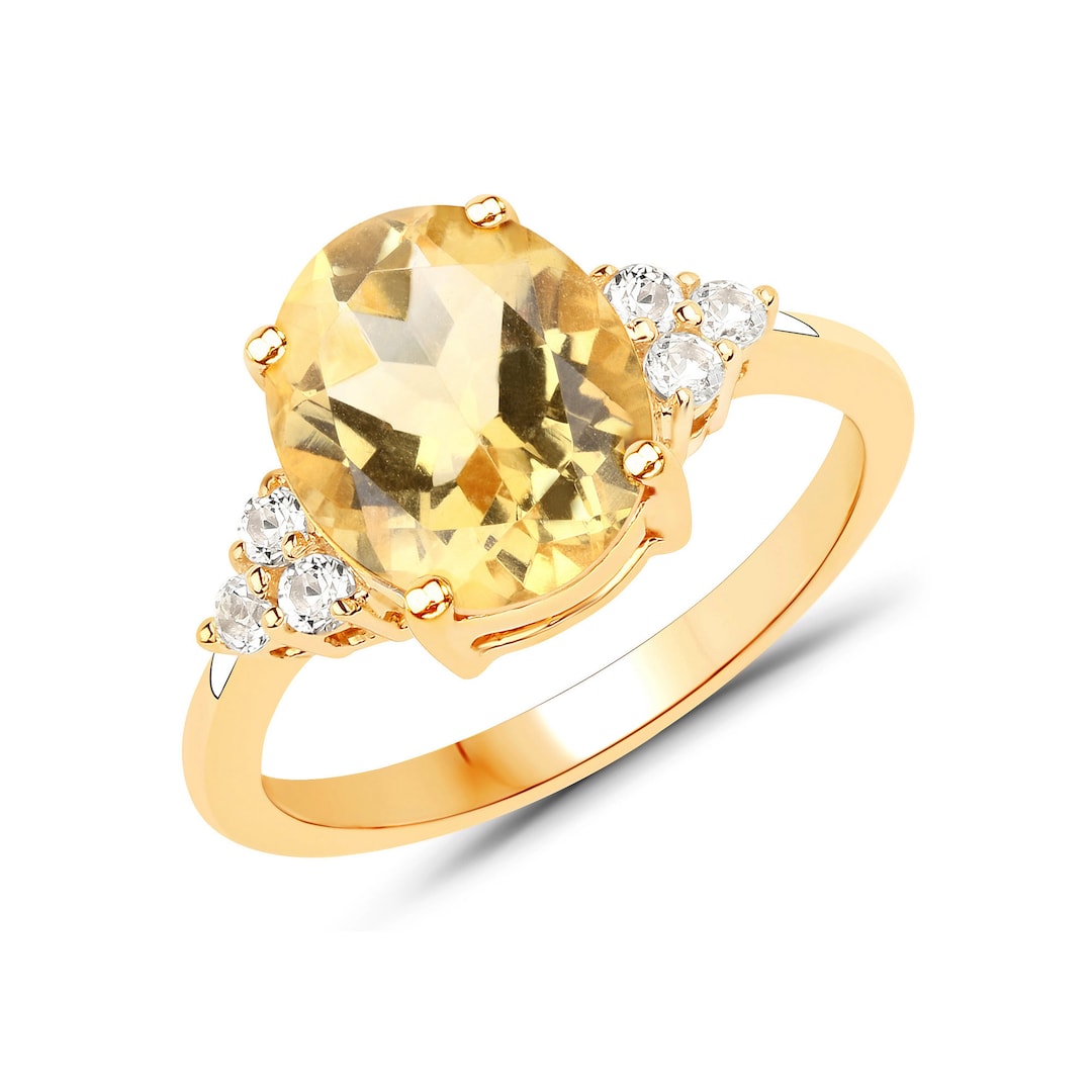 Citrine Ring, Genuine Citrine and White Topaz 14K Yellow Gold Sterling ...
