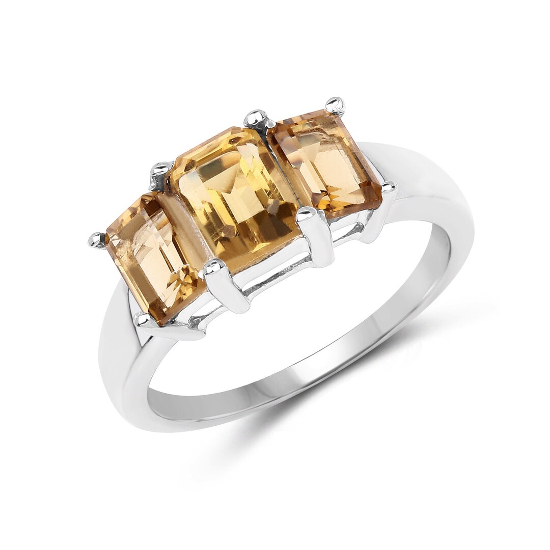 Natural Champagne Quartz Ring, 3 Stone Champagne Quartz Sterling Silver ...