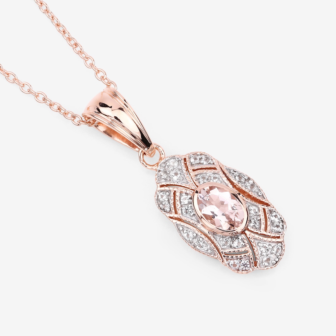 Morganite Pendant, Classic Design Natural Morganite Rose Gold Plated ...