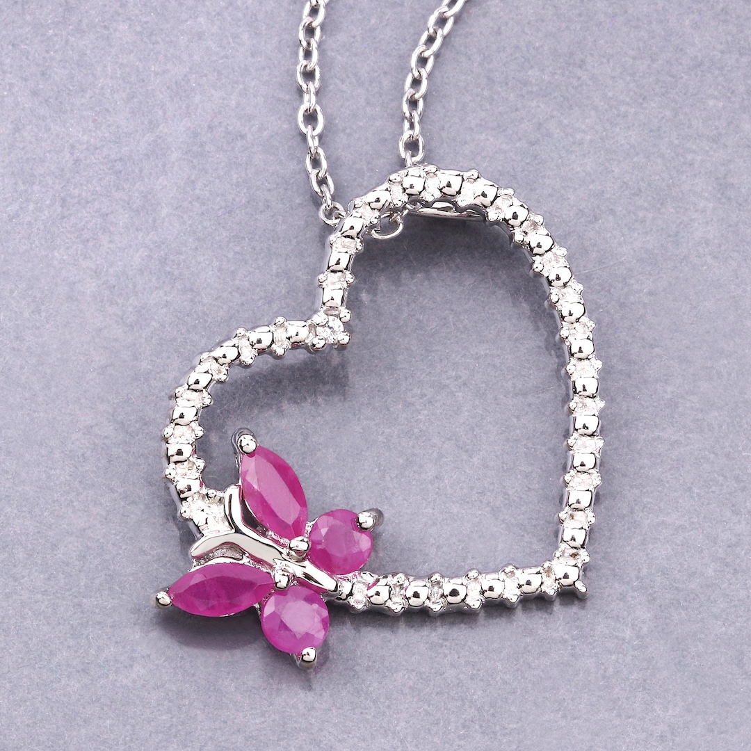 Ruby Pendant, Genuine Ruby Sterling Silver Butterfly Pendant for Women ...