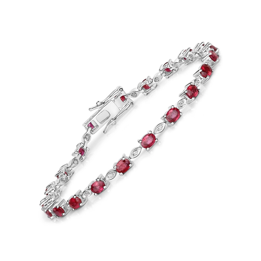 14k Gold Ruby Bracelet, Genuine Ruby Ovals and Diamond Gold Bracelet ...
