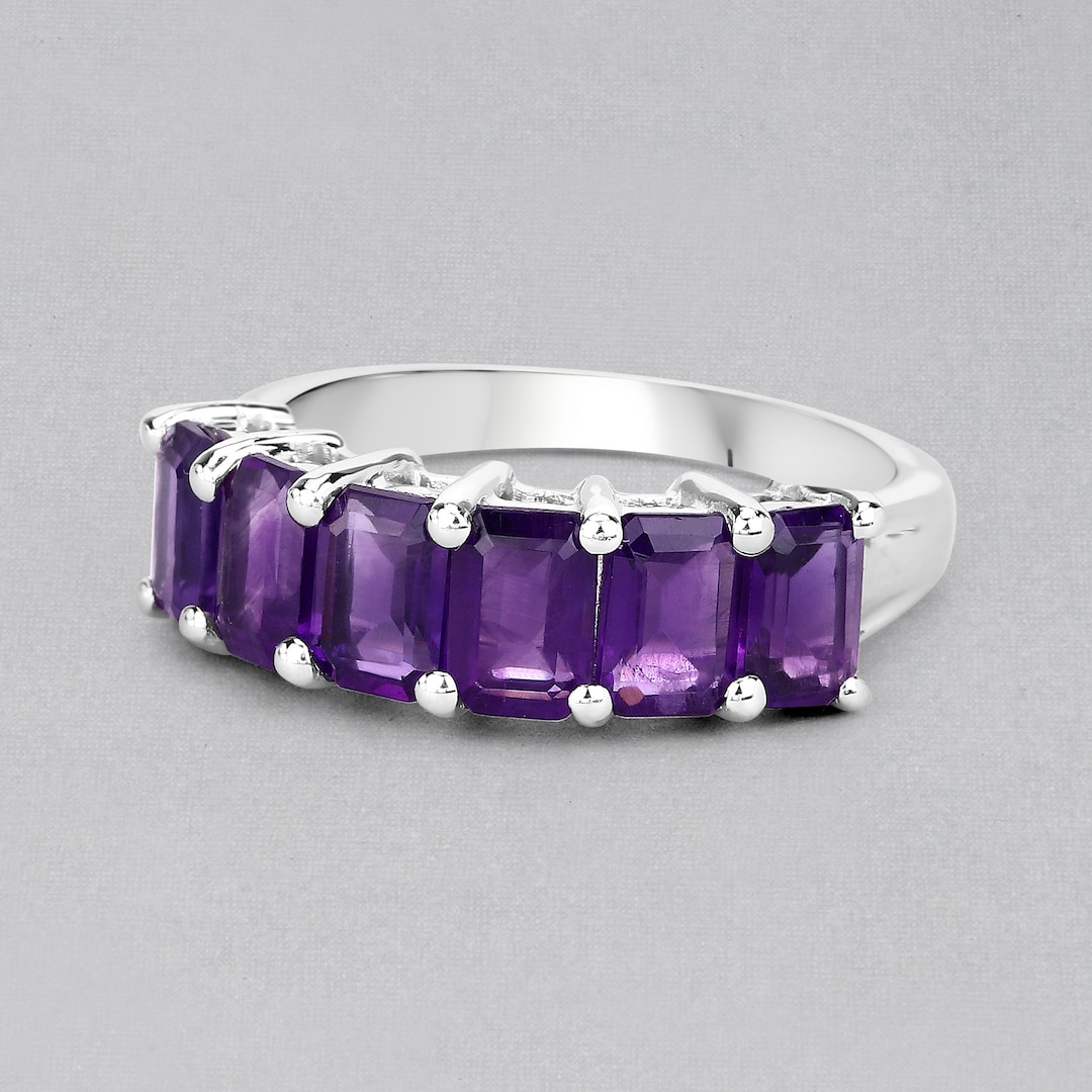 Amethyst Ring, Amethyst Silver Band Ring, Natural Amethyst Ring for ...