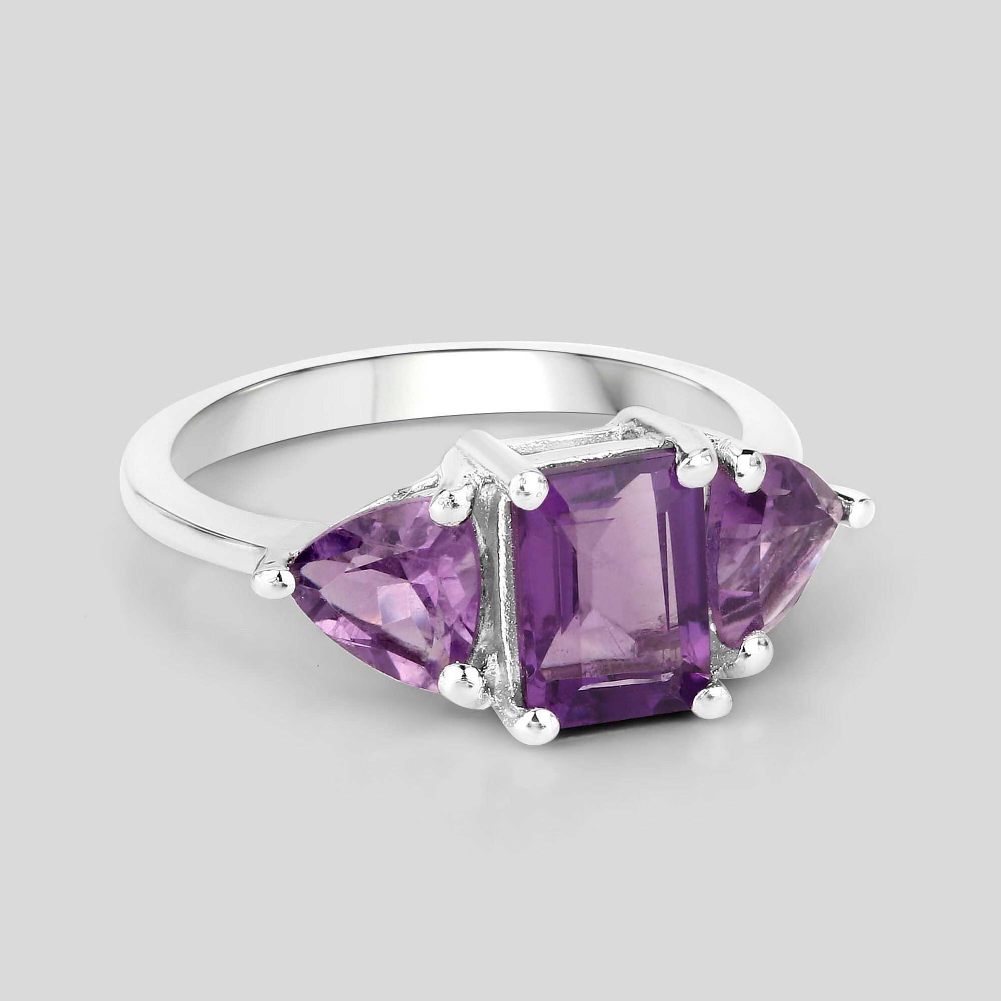 Amethyst Ring 3 Stone Amethyst Ring Natural Amethyst Silver | Etsy