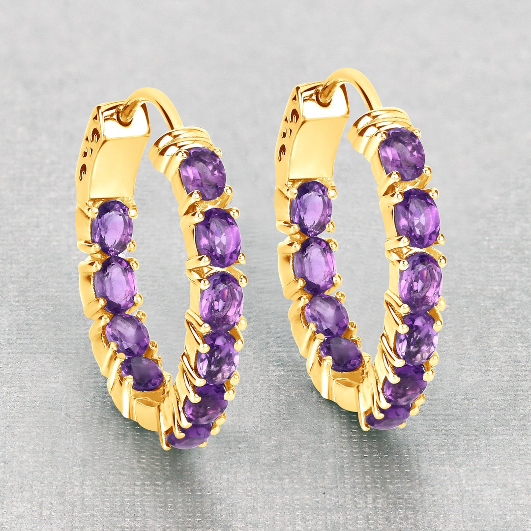 Amethyst Earrings, Genuine Amethyst Earrings Sterling Silver Gold ...