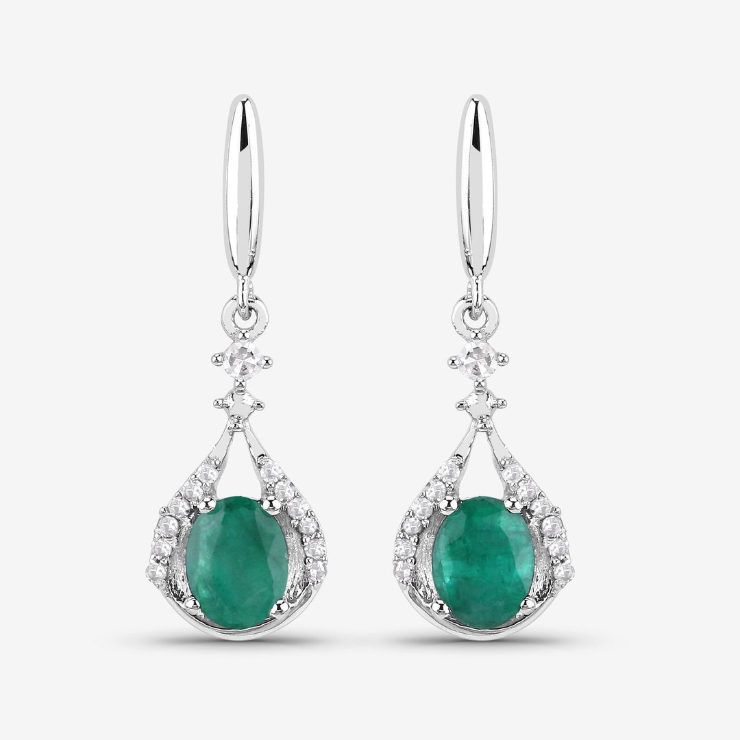 Emerald Earrings, Emerald Dangle Earrings, Emerald Gold Earrings, 14kt ...