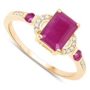 14K Gold Ruby Ring, Natural Ruby and Diamond Yellow Gold Ring ...