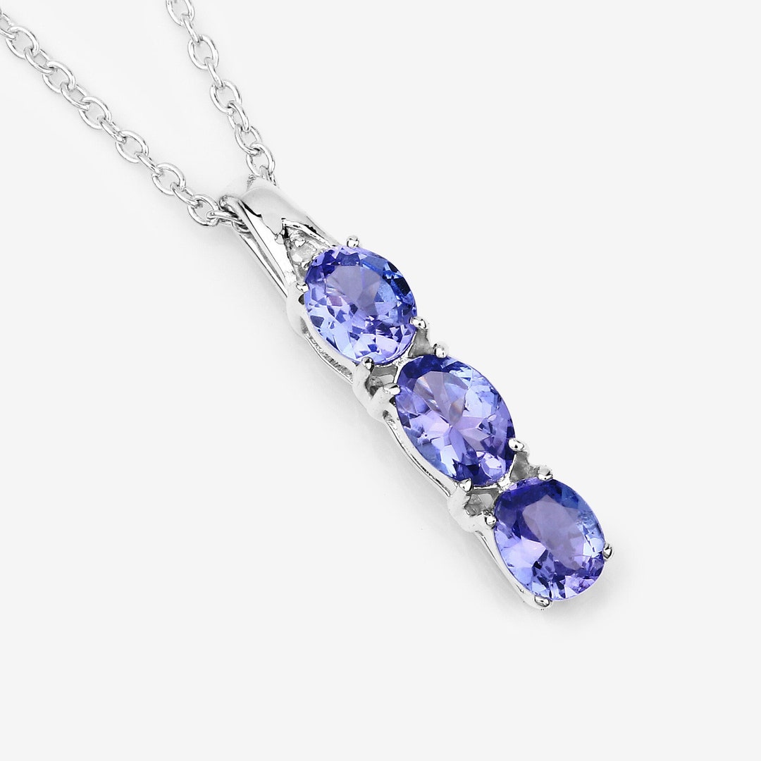 Tanzanite Pendant, Natural 3-stone Tanzanite Silver Pendant Necklace ...