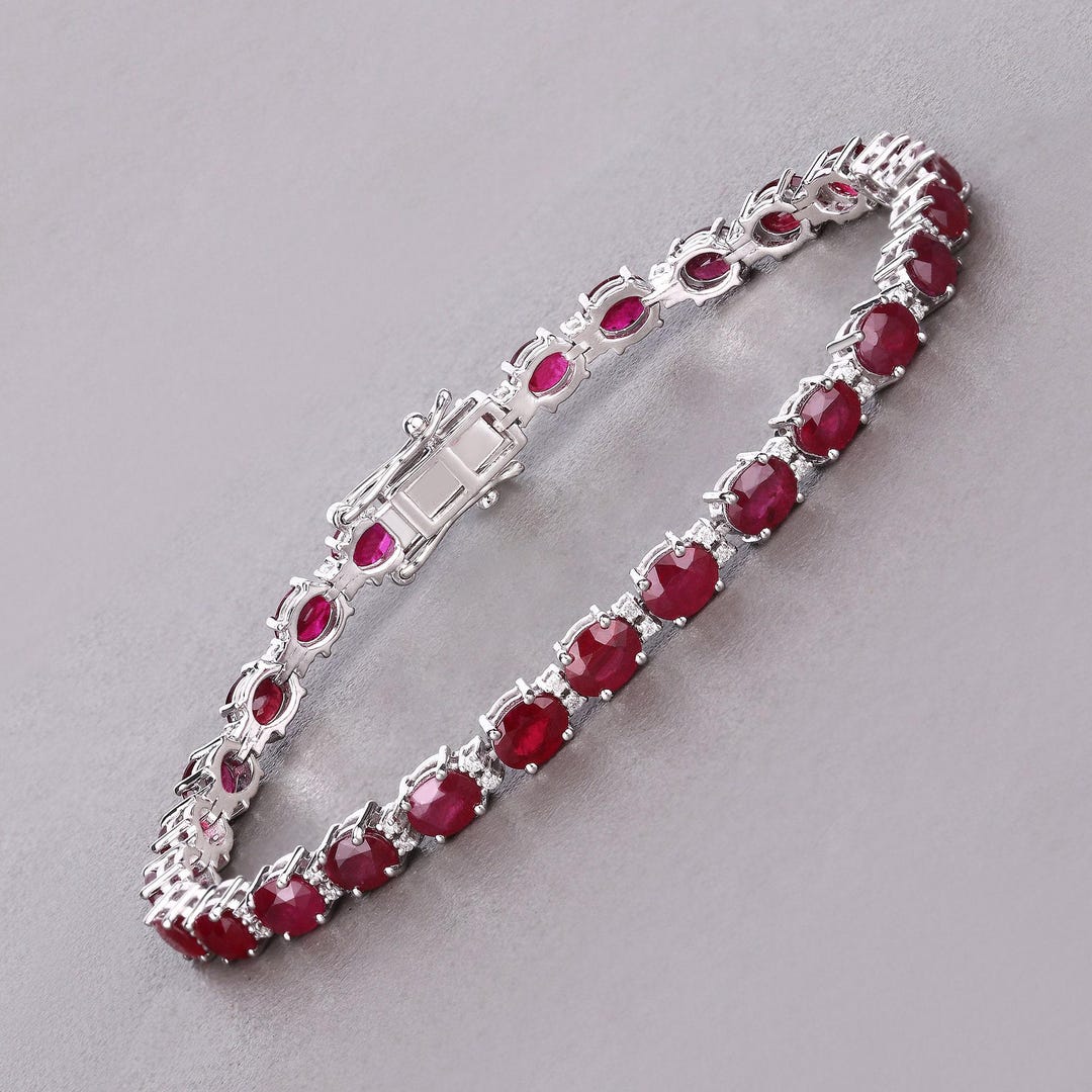 14k Gold Ruby Bracelet, Genuine Ruby and Diamond Tennis Bracelet for ...