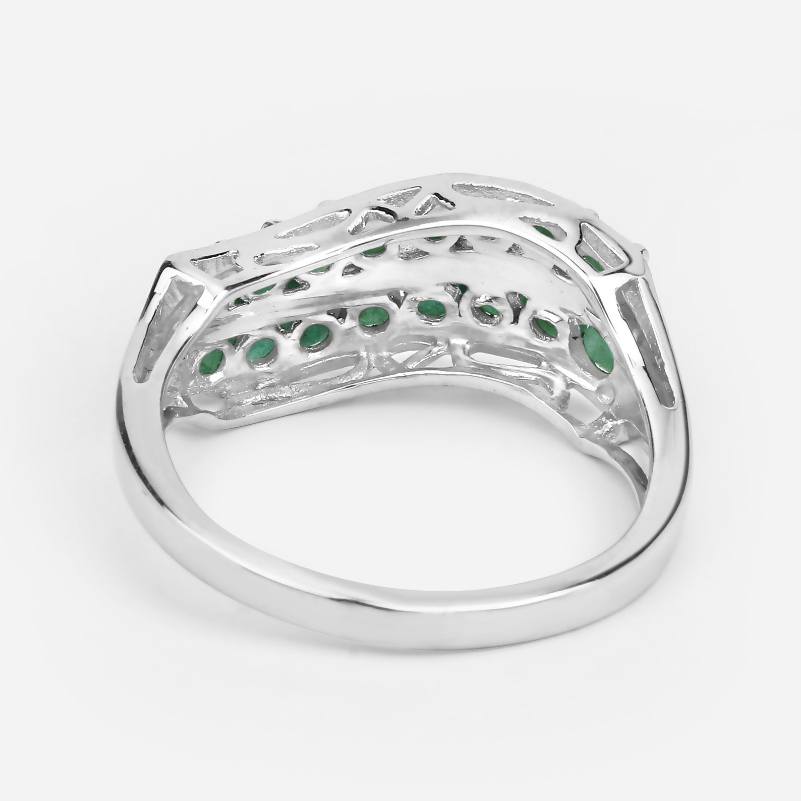 Emerald Silver Ring, Natural Emerald Gemstone Ring, Emerald Double Row ...