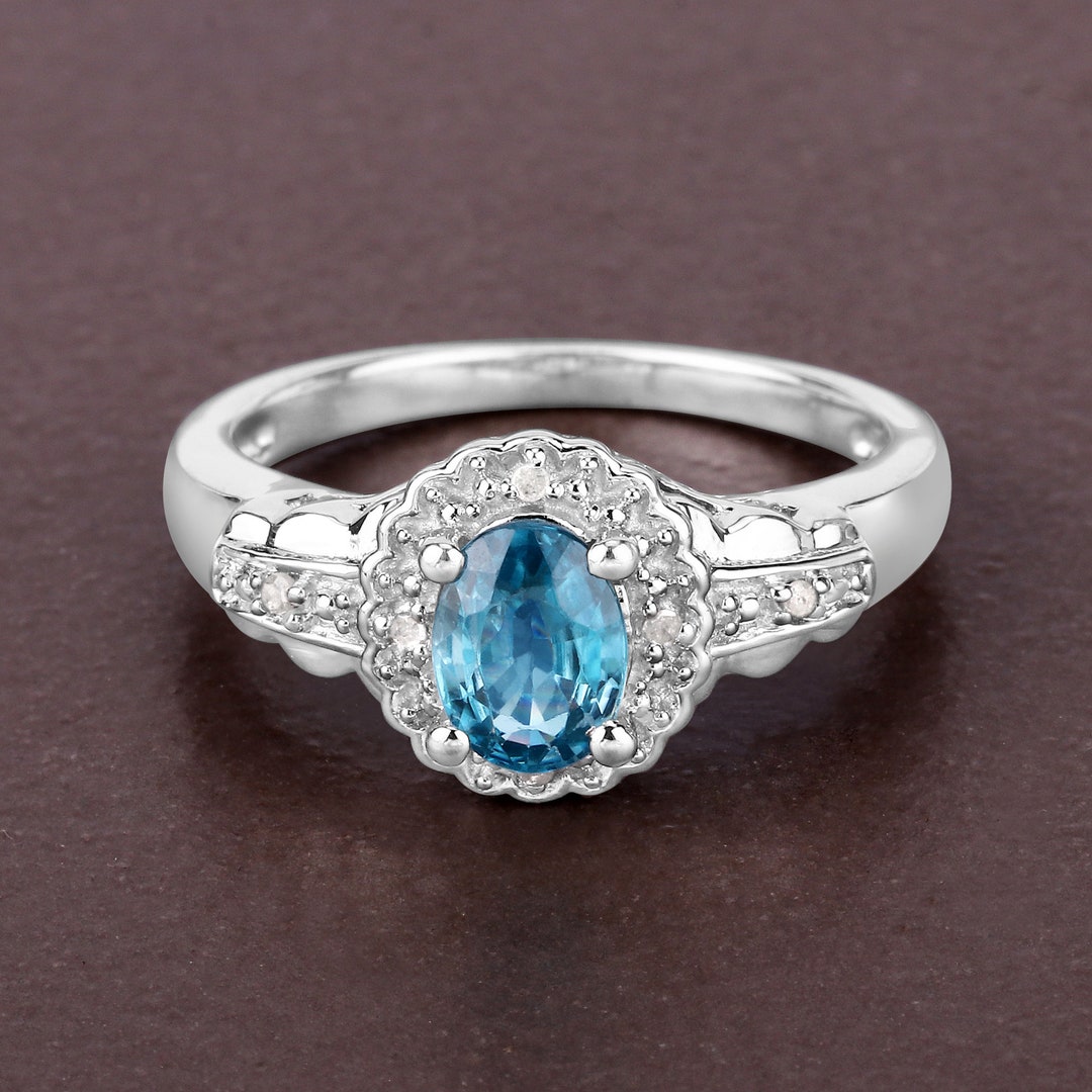 Blue Zircon Ring, Blue Zircon Silver Ring, Natural Blue Zircon Oval ...