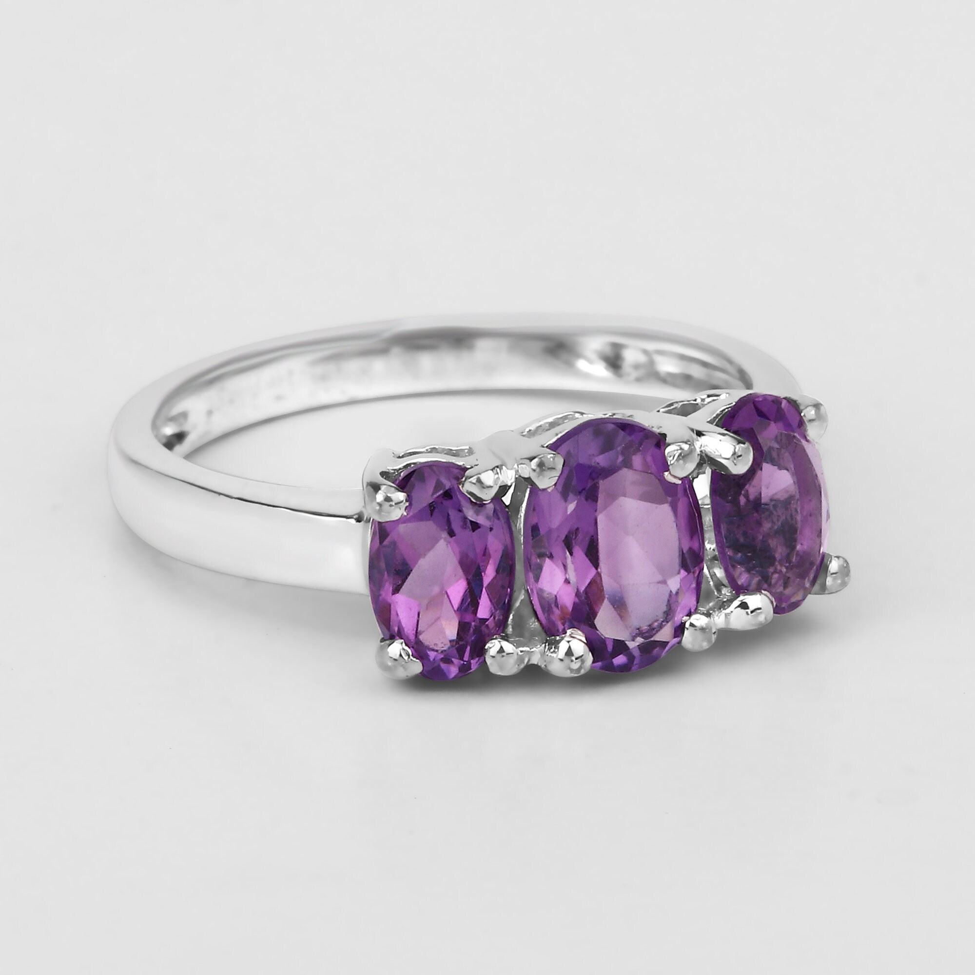 Real Amethyst Ring / 3-stone Amethyst Silver Ring / Natural - Etsy
