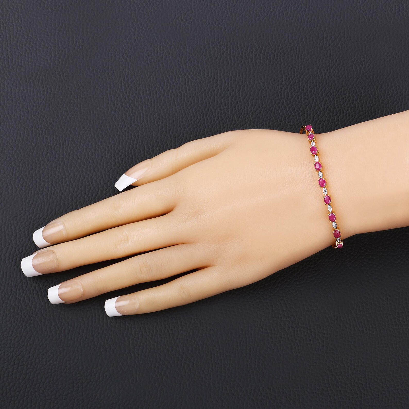 Ruby Bracelet, Real Ruby Oval Bolo Silver Bracelet With 18 Karat Yellow ...