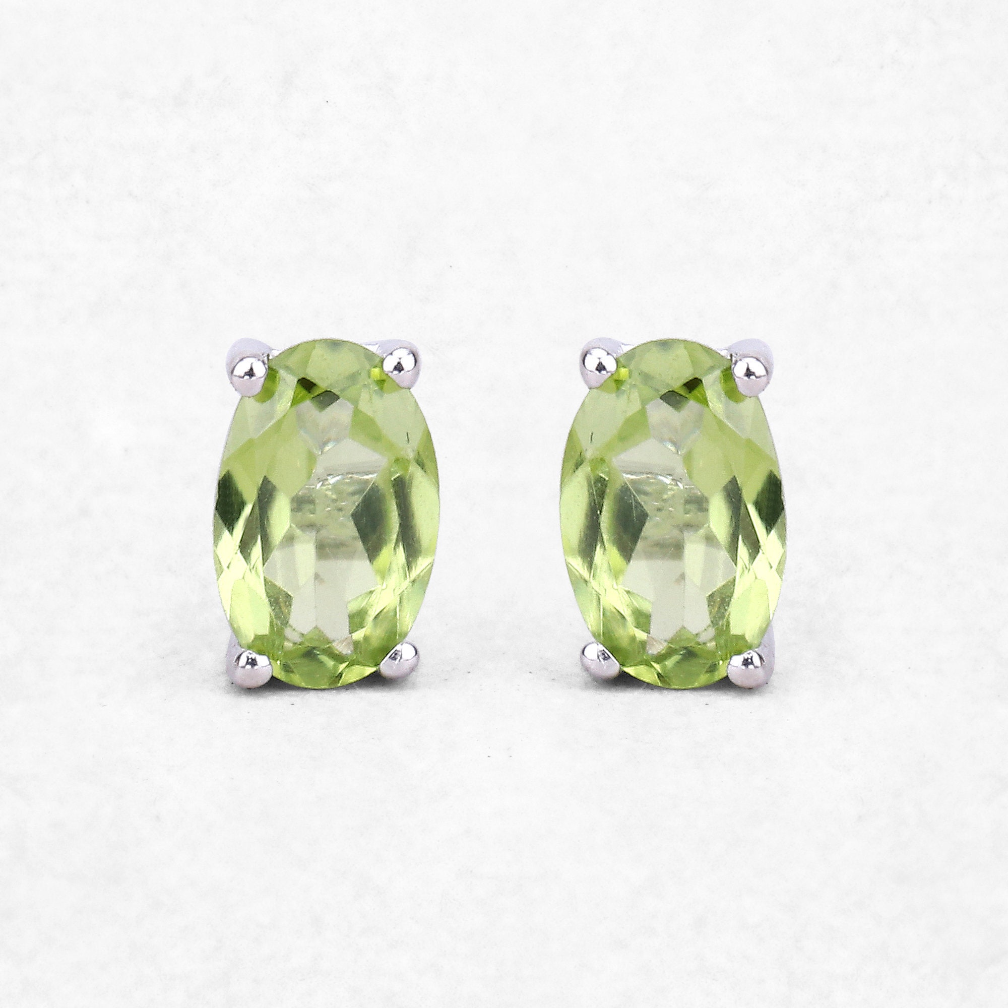 Peridot Earrings Genuine Peridot Oval Stud Earrings in .925 | Etsy