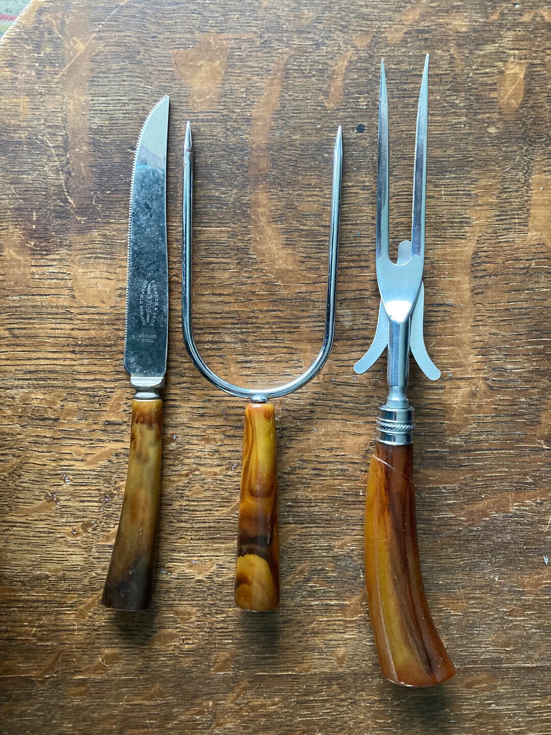 VINTAGE BAKELITE HANDLED Carving Fork Meat Fork Serrated Knife 40's - Etsy