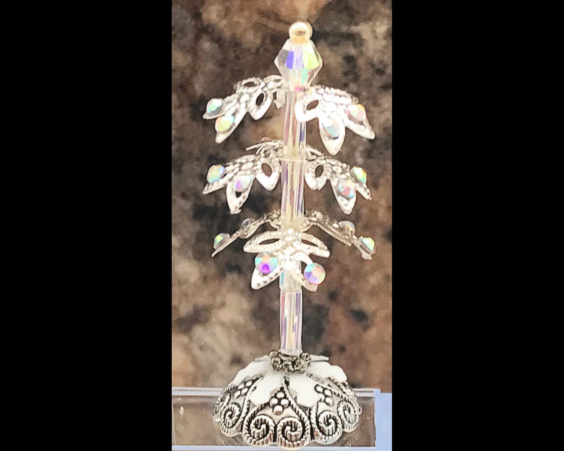 Miniature Jeweled Christmas Tree, Micro-miniature 4 Cm Silver and AB ...