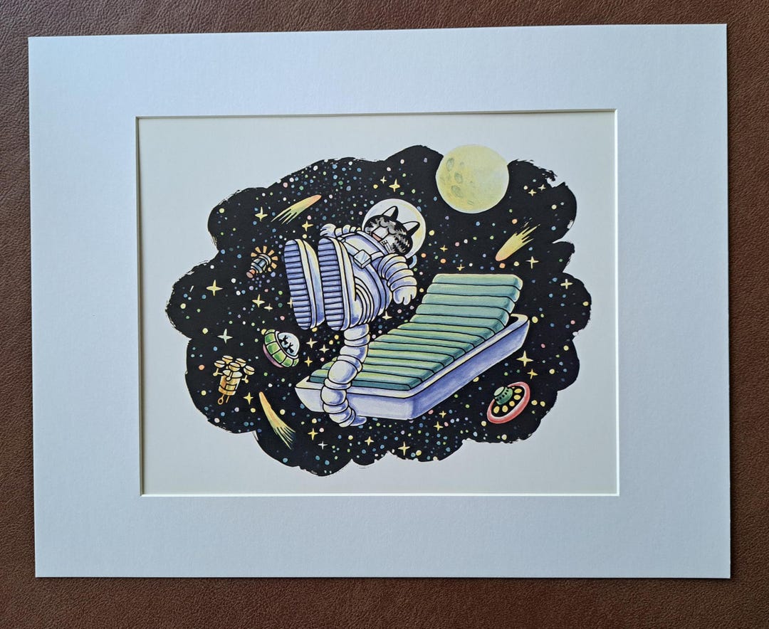 B. Kliban Cat Print, Drawing of Fat Cat Floating in Space, Bed, Flying ...