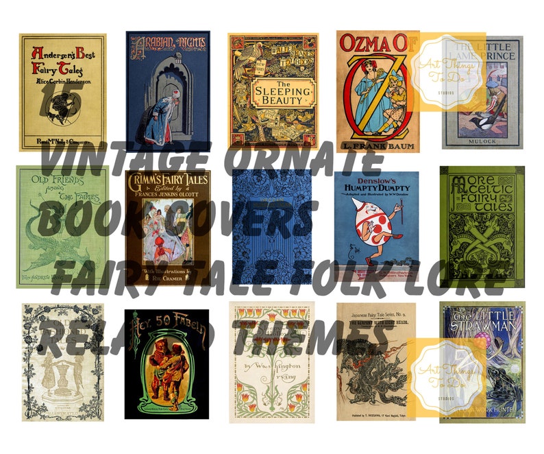 15 Vintage Illustrated Book Covers, Vintage, Junk Journal, Scrapbook ...