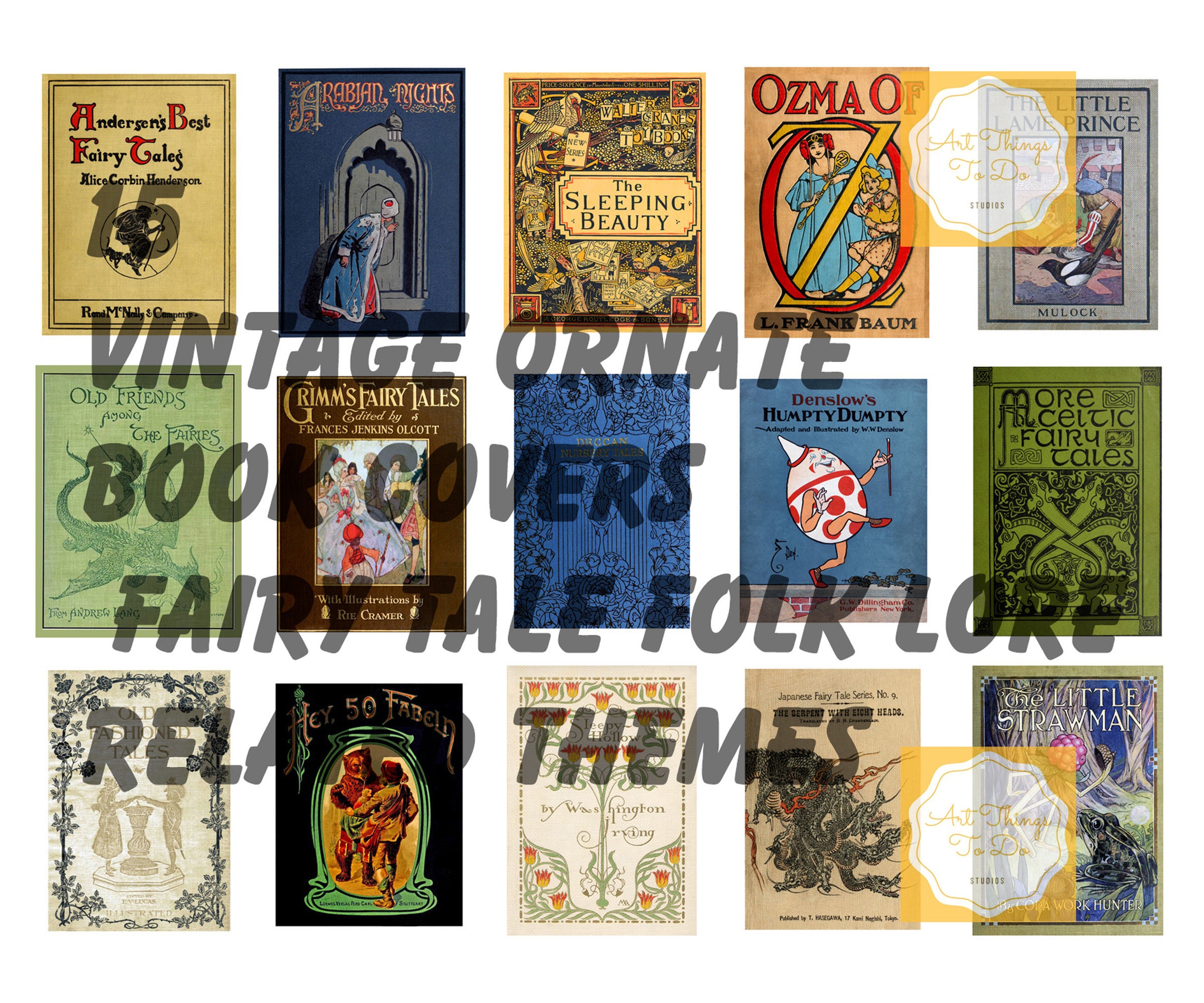 15 Vintage Illustrated Book Covers, Vintage, Junk Journal, Scrapbook ...