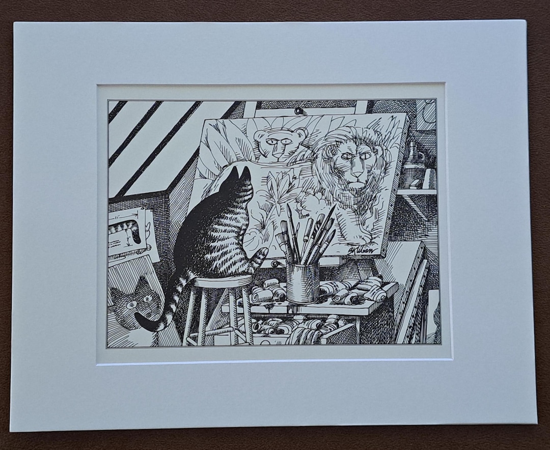 B. Kliban Cat Vintage Cat Art Print, "cat Studying Animal Painting ...